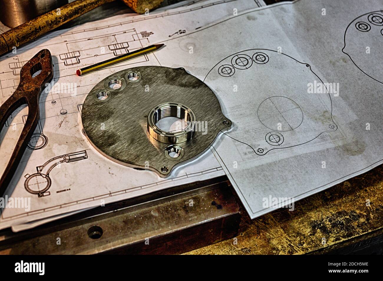 Technical drawing with pencil and working tool Stock Photo - Alamy