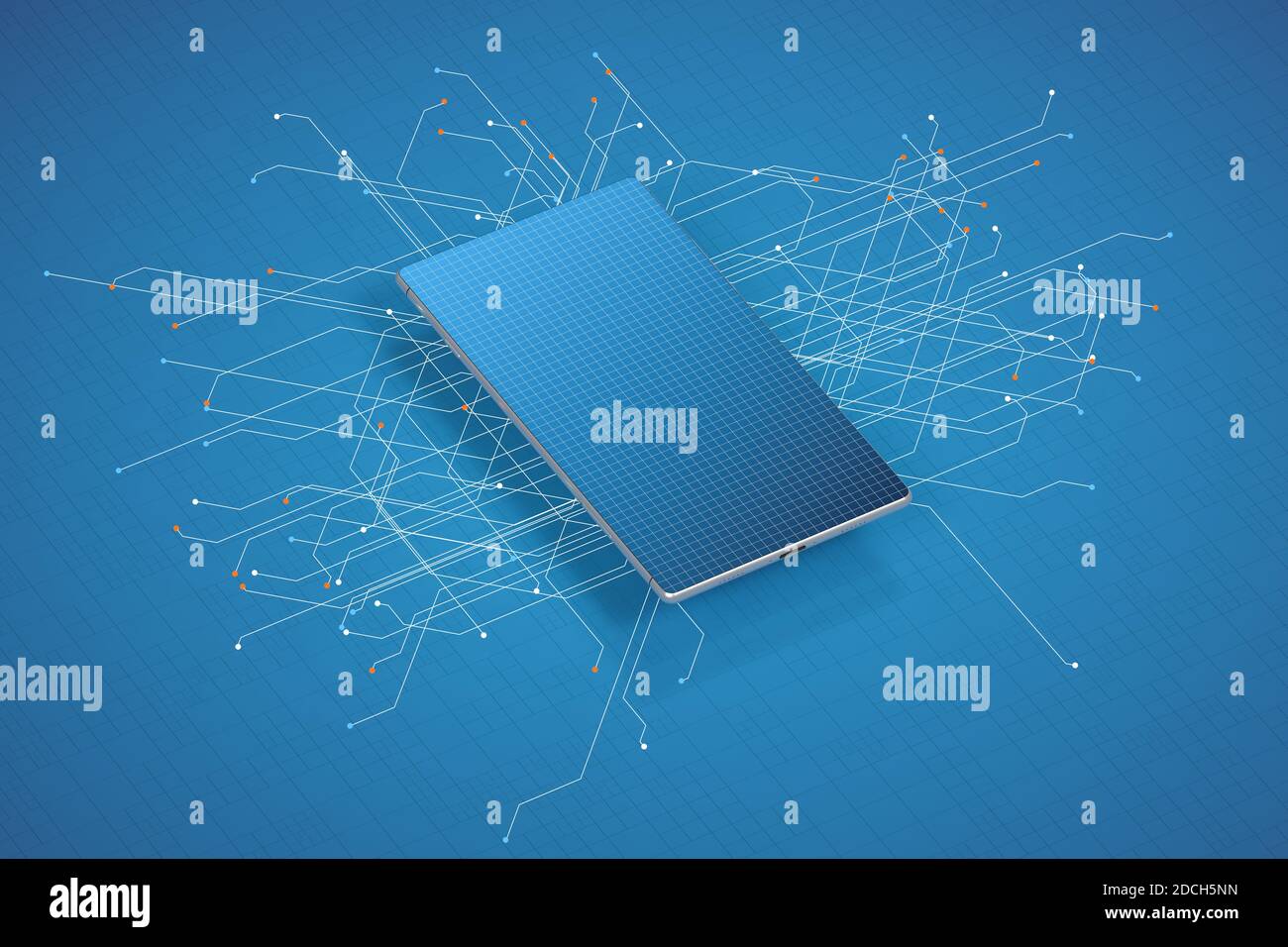 Mobile phone with circuit lines, 3d rendering. Computer digital drawing ...