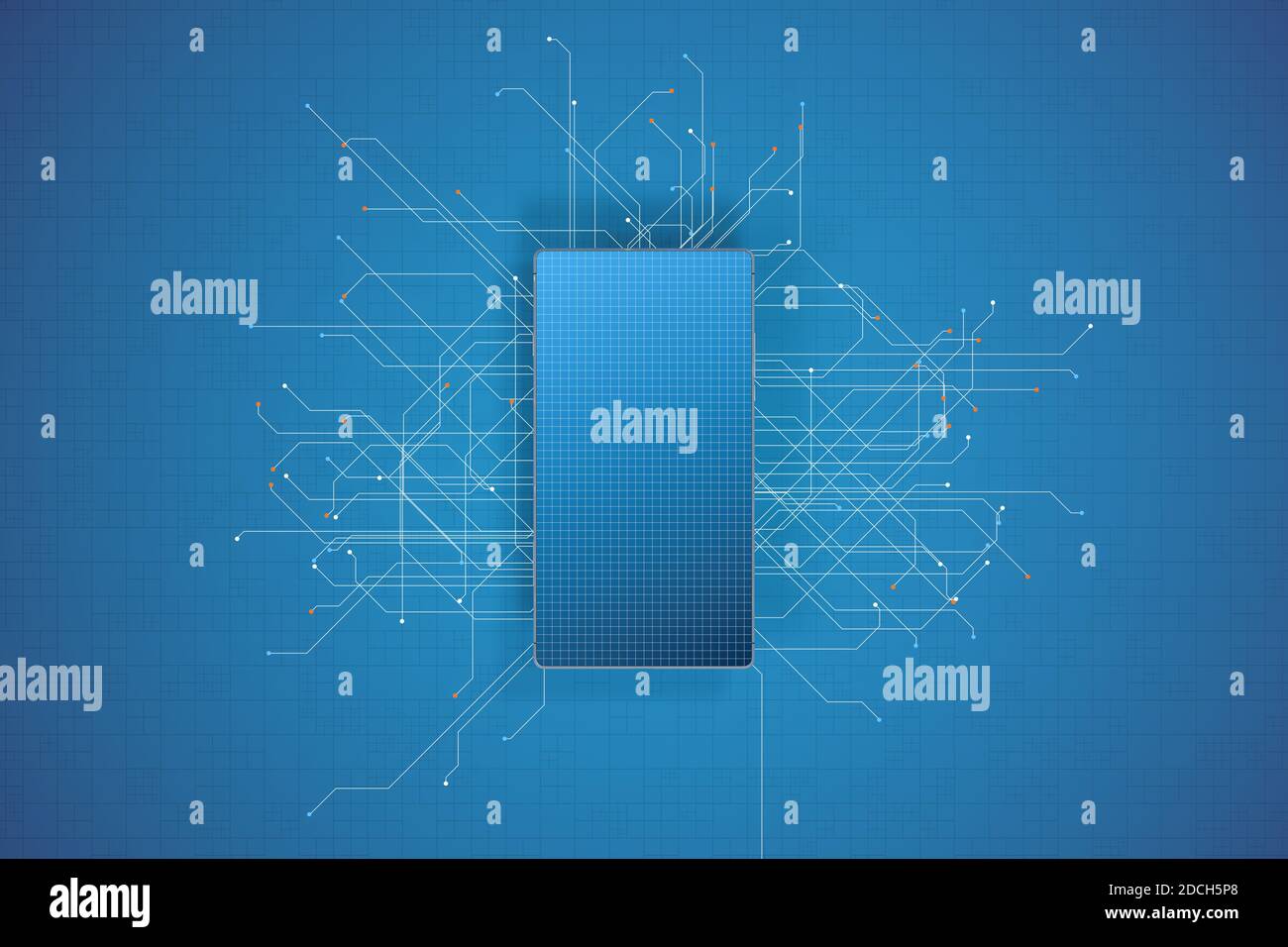 Mobile phone with circuit lines, 3d rendering. Computer digital drawing ...