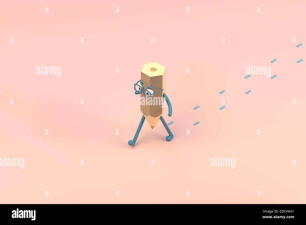 Cartoon pencil character with footprint on the floor, 3d rendering ...