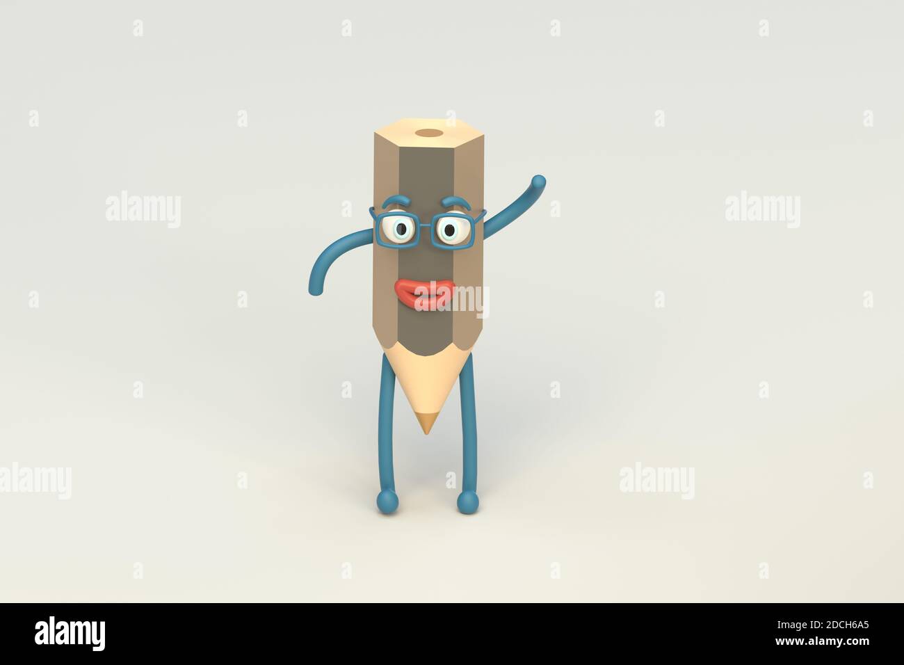 Cartoon pencil character with white background, 3d rendering. Computer ...