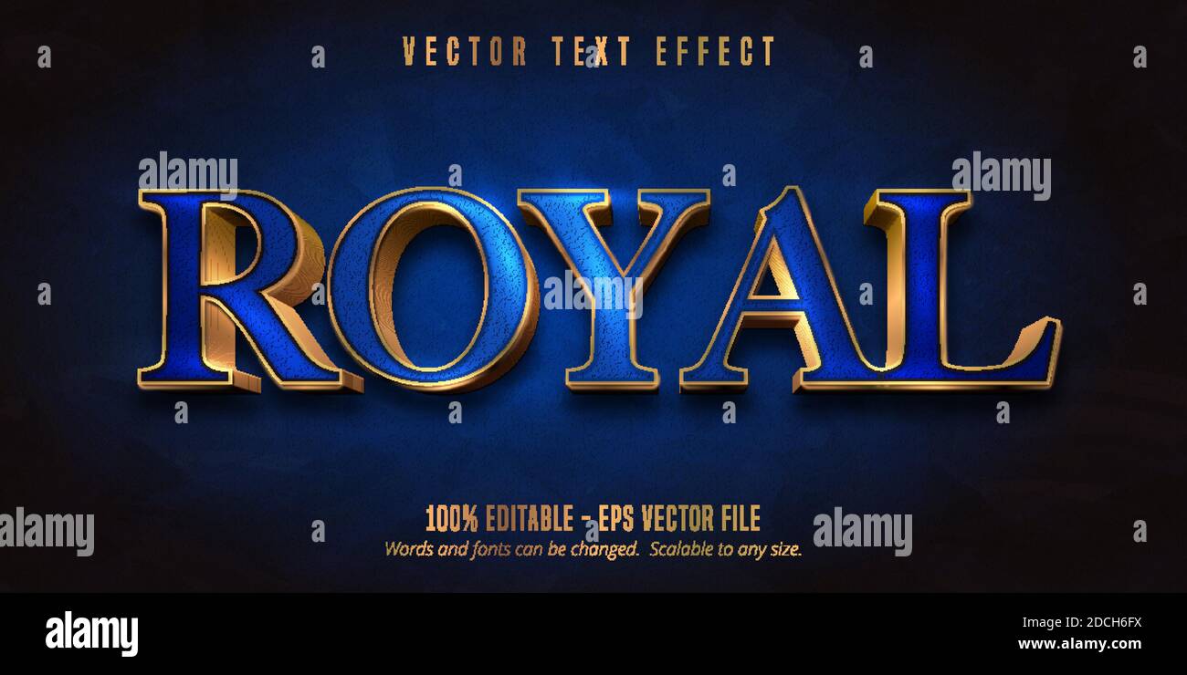 Royal text, blue color and shiny gold style editable text effect Stock ...