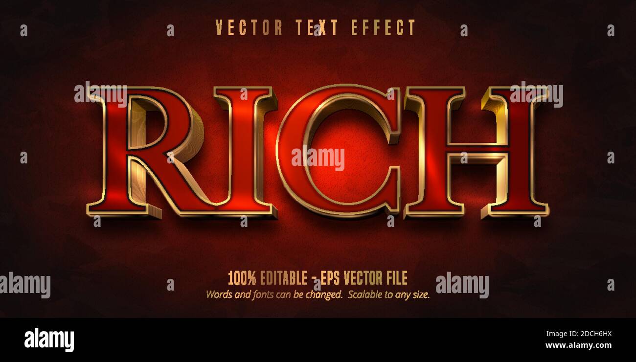 Rich text, red color and shiny gold style editable text effect Stock ...