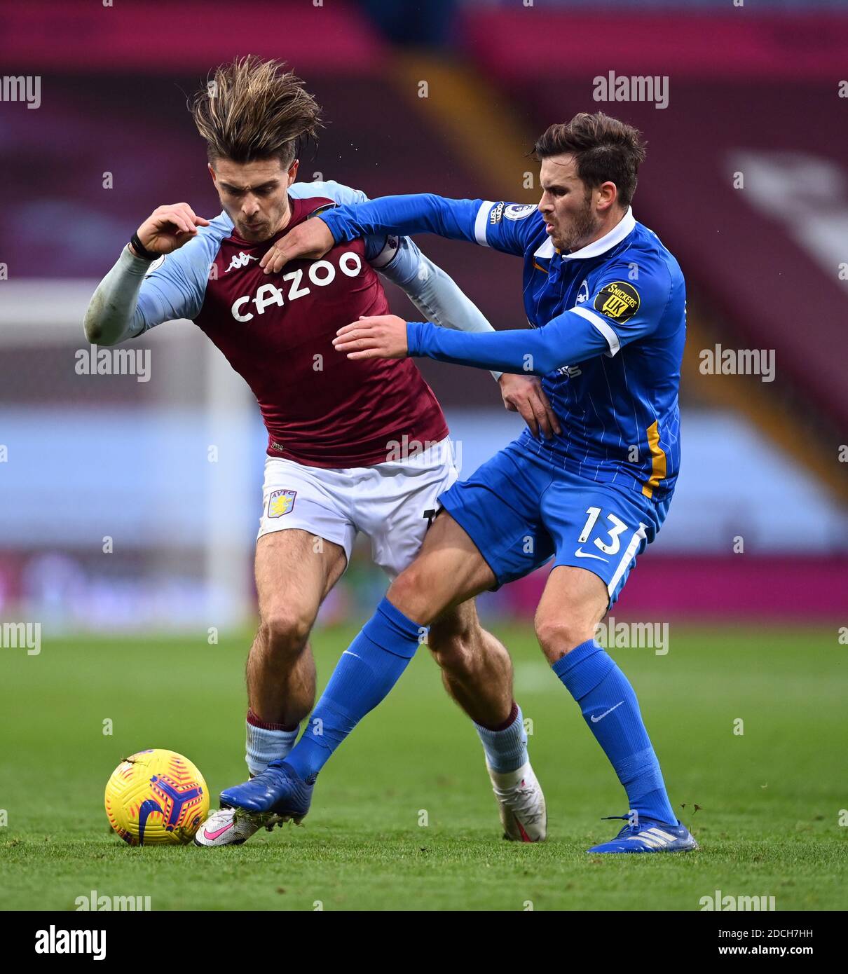 Aston Villa's Jack Grealish and Brighton and Hove Albion's Pascal Gross ...
