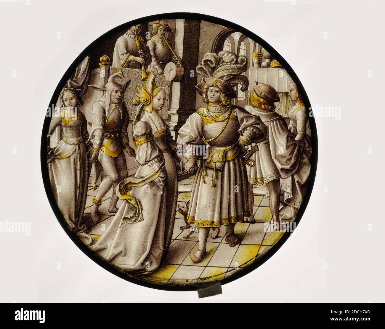 The Worldly Entertainment, glass pane, ca. 1520, glass, metal, Diameter ...