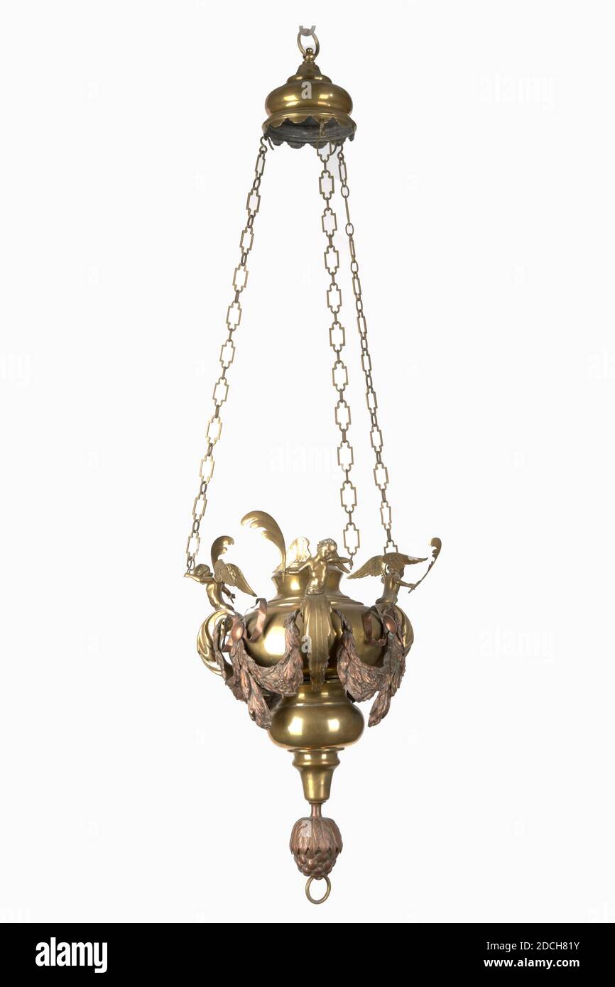 sanctuary lamp, Anonymous, c. 1694, angel, lead, Brass god lamp on ...