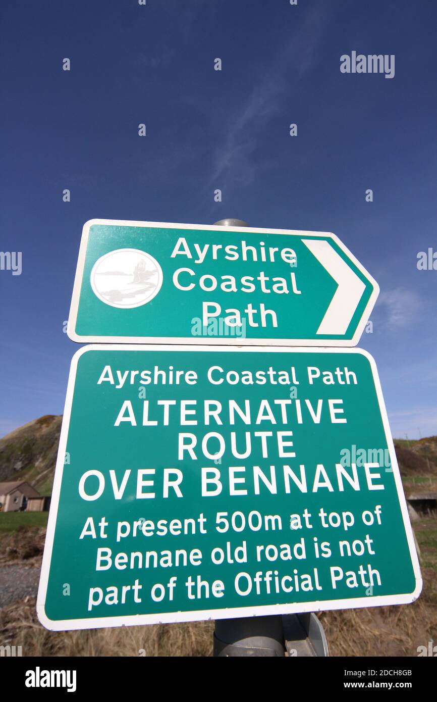 Ayrshire Coastal Path at Bennane, South Ayrshire, Scotland. Sign ...