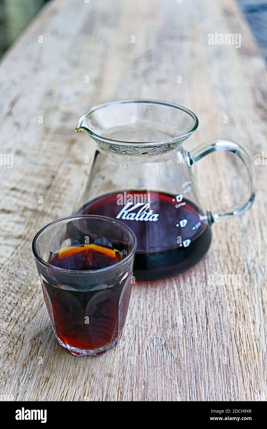 Great Britain / England / London /Fresh coffee brewed in a glass teapot ...