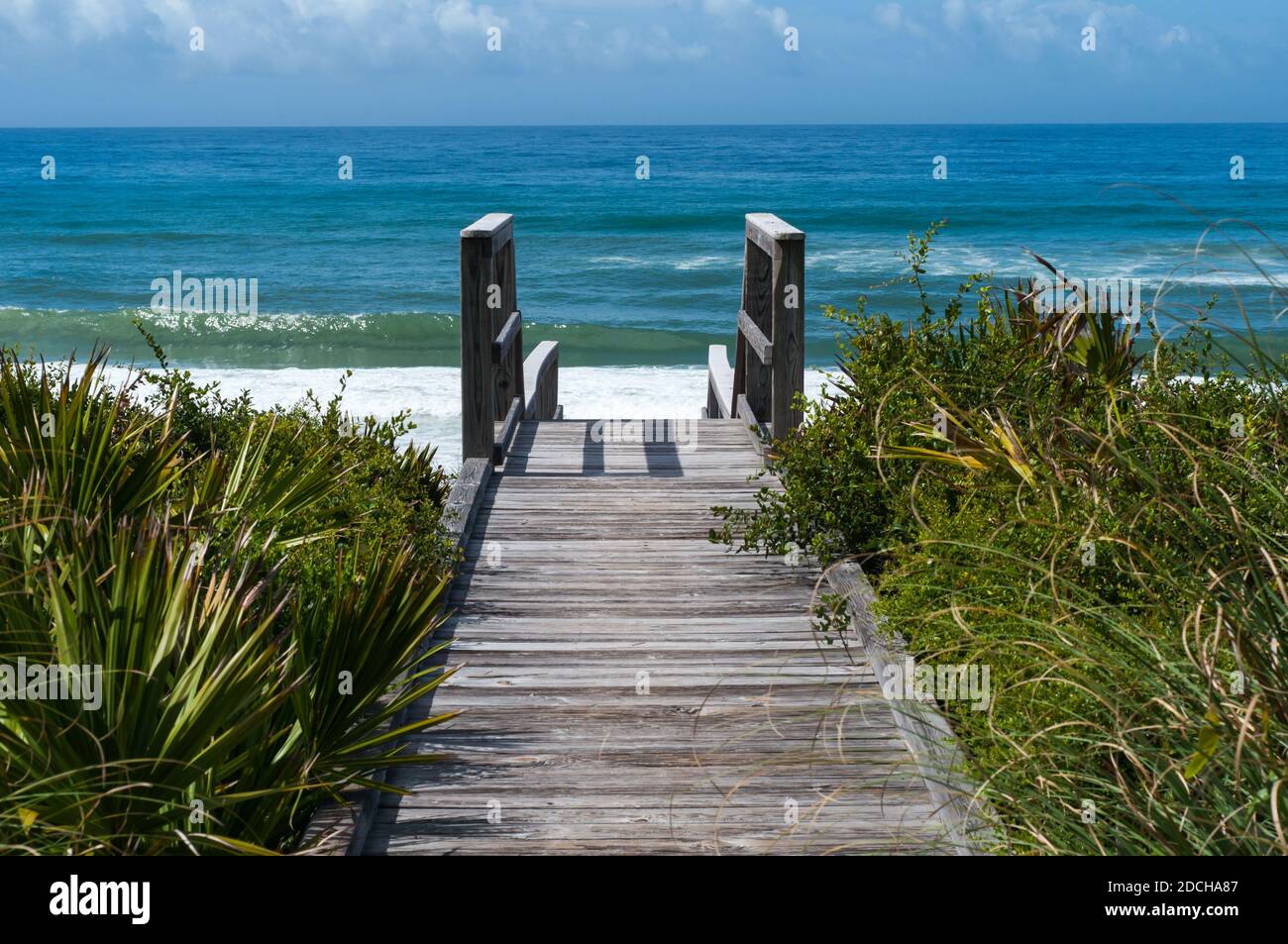 Ocean access boardwalk to Florida Beach, horizontal format Stock Photo ...