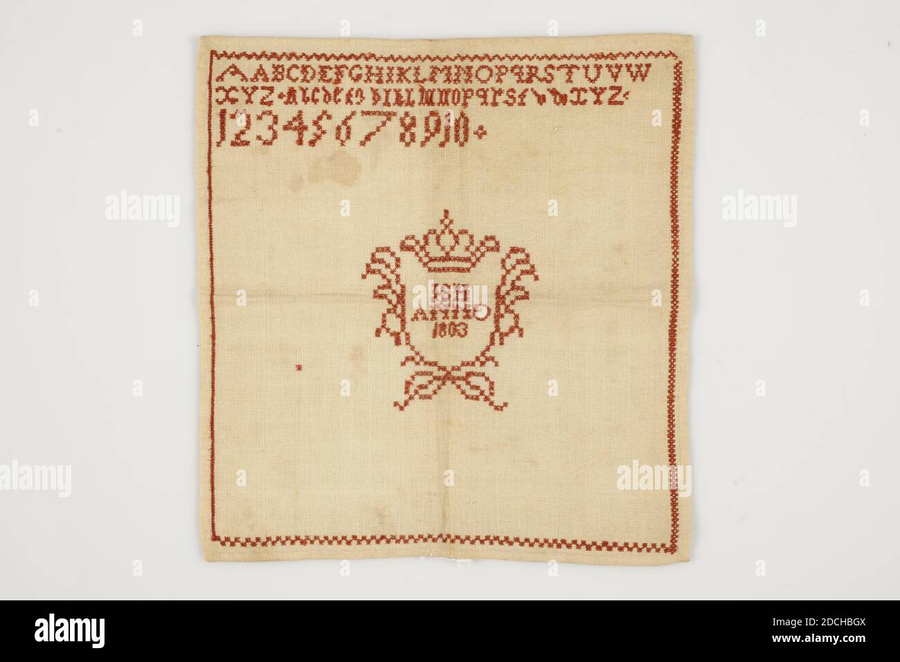 sampler, Anonymous, 1803, General: 23 x 21.5cm (230 x 215mm ...