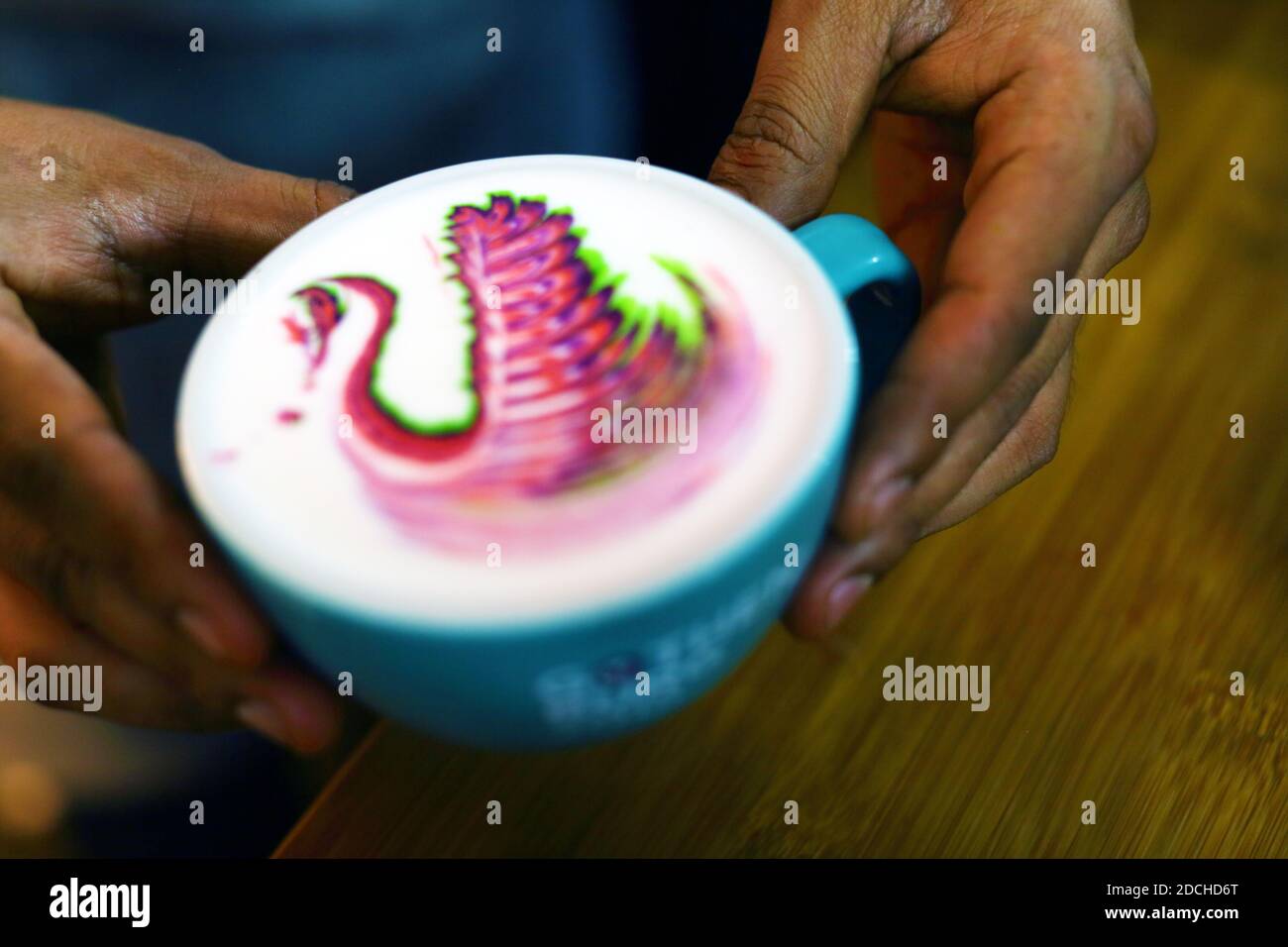 Great Britain / England / London /Colored latte art at Latte Art ...