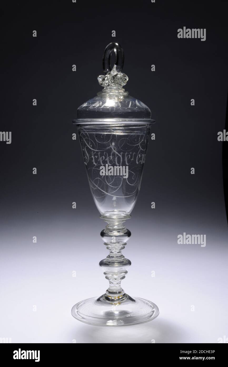 glass jar, ca. 1700, General: 30.4 x 10.1cm 304 x 101mm, glass jar made ...