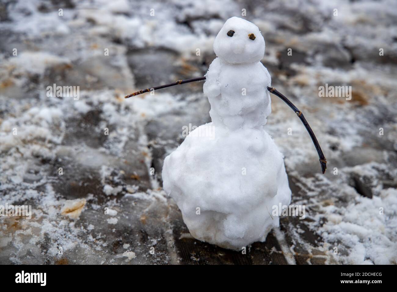 snowman . bad warm rainy winter weather. melted snowman. anomaly ...