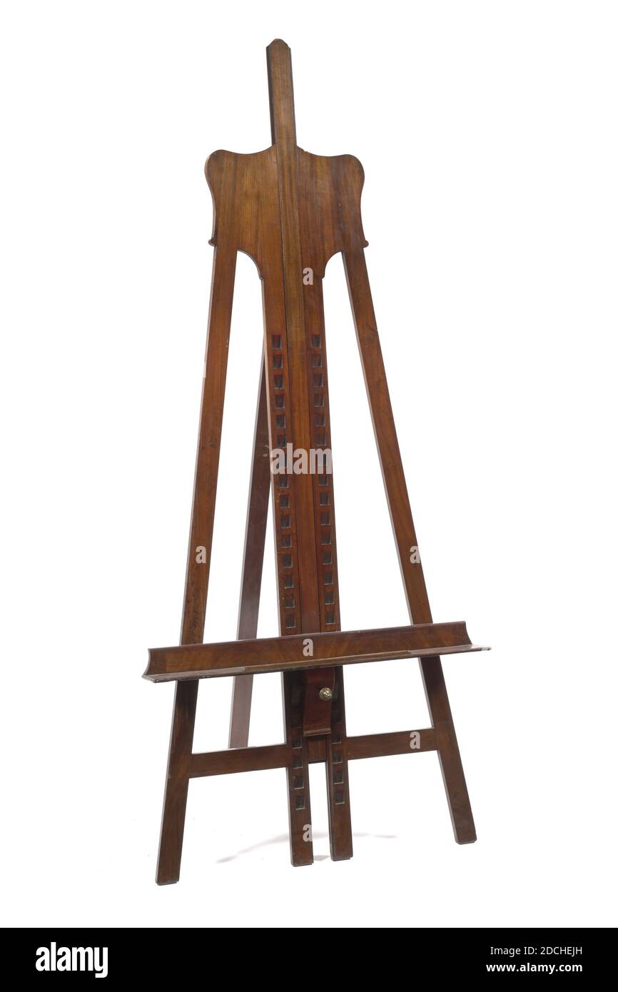easel, Anonymous, iron, mahogany, brass, Mahogany easel with two narrow ...