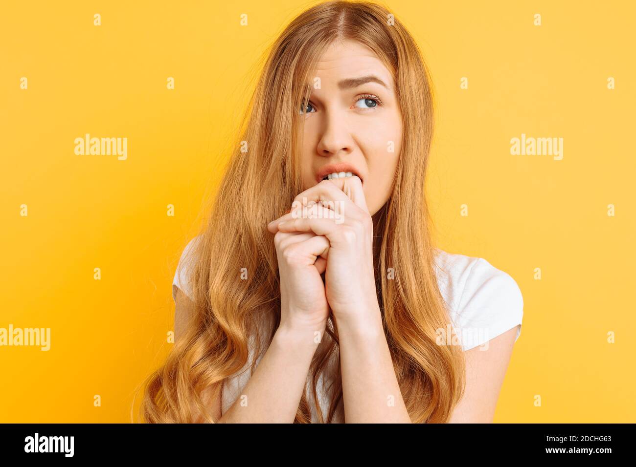 beautiful young girl is worried, a woman with a terrified face Stock ...