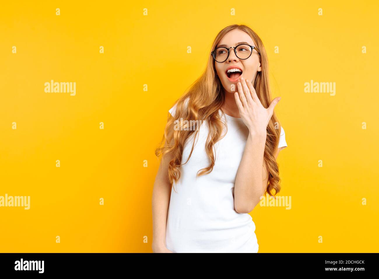 the girl shows the emotion of embarrassment, a beautiful woman is ...