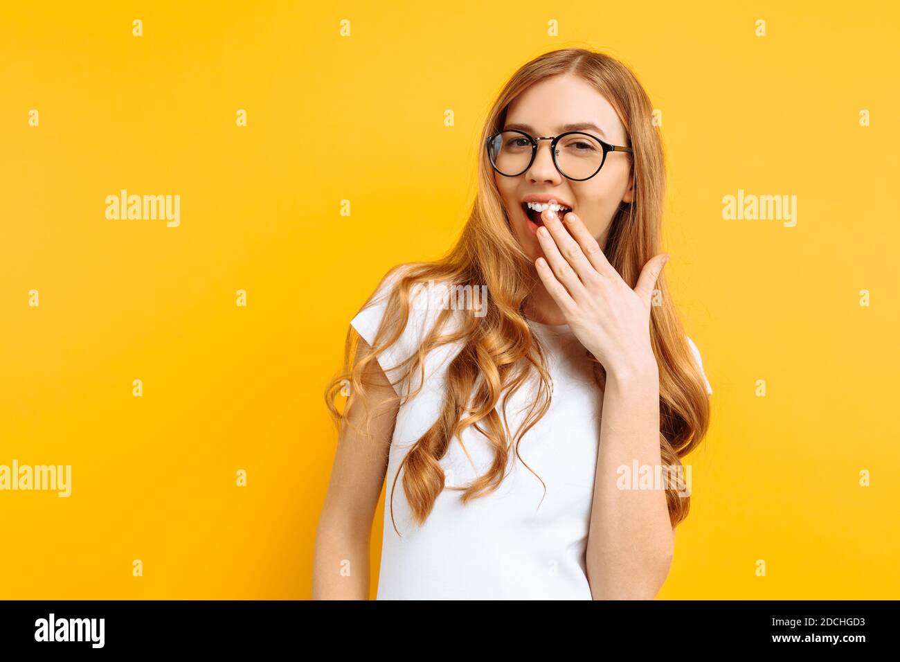 the girl shows the emotion of embarrassment, a beautiful woman is ...