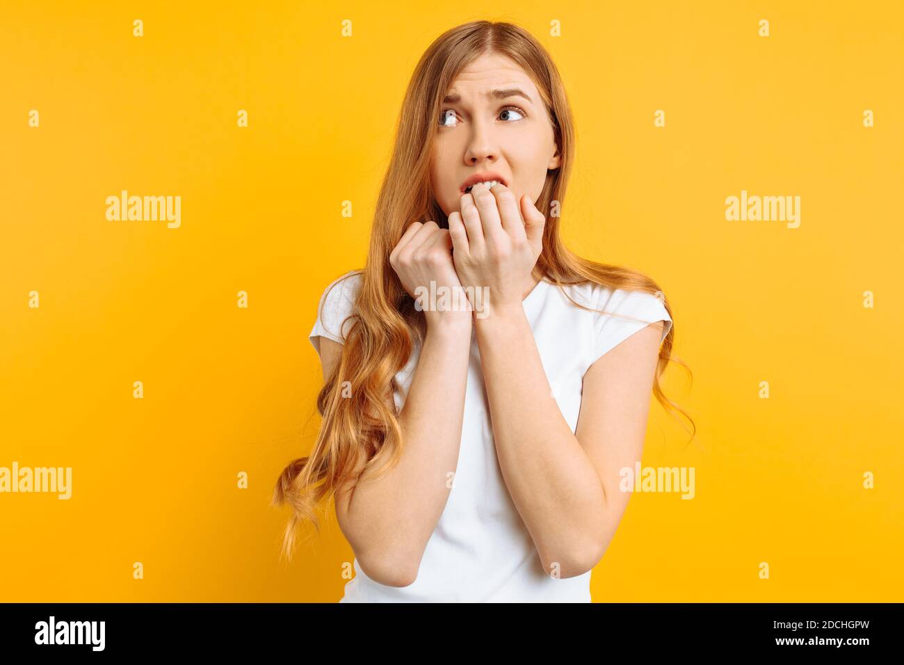 beautiful young girl is worried, a woman with a terrified face Stock ...