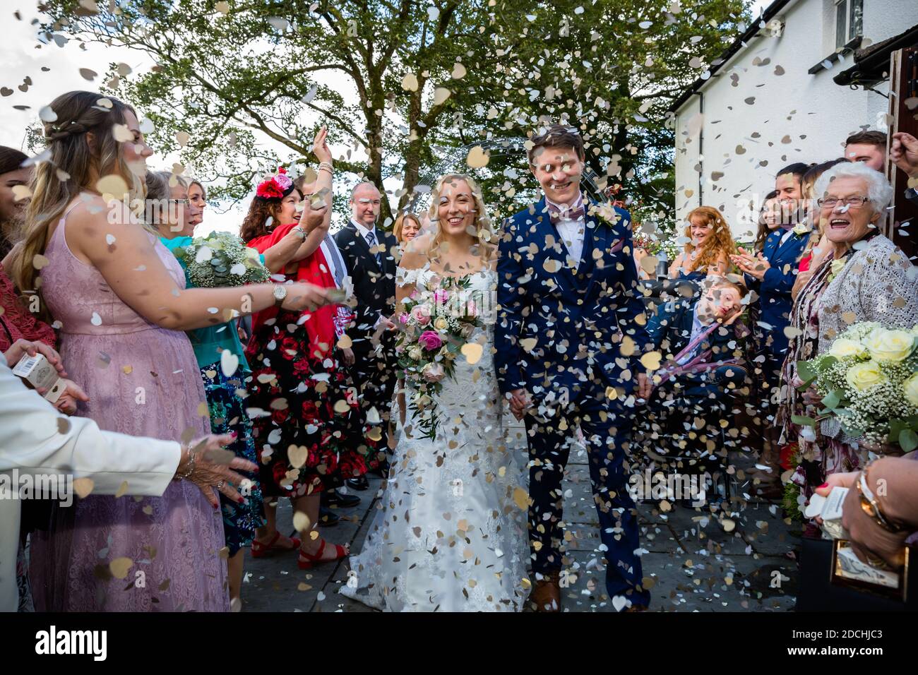 Wedding images. Confetti throwing over the bride and groom Stock Photo ...