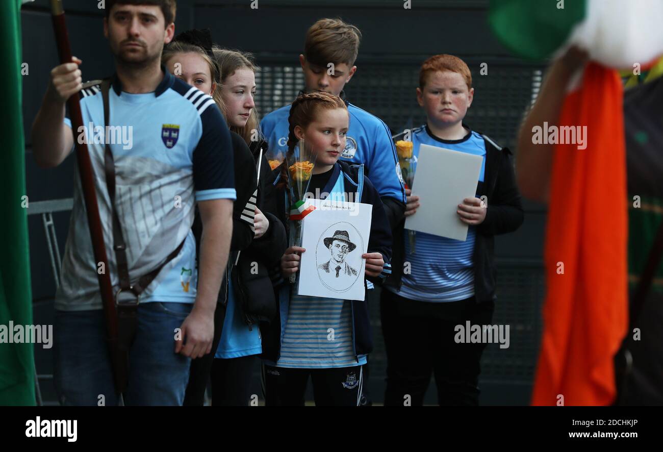 Ella Byrne, 10, from Ballymun, holds a picture of James Teehan a victim ...