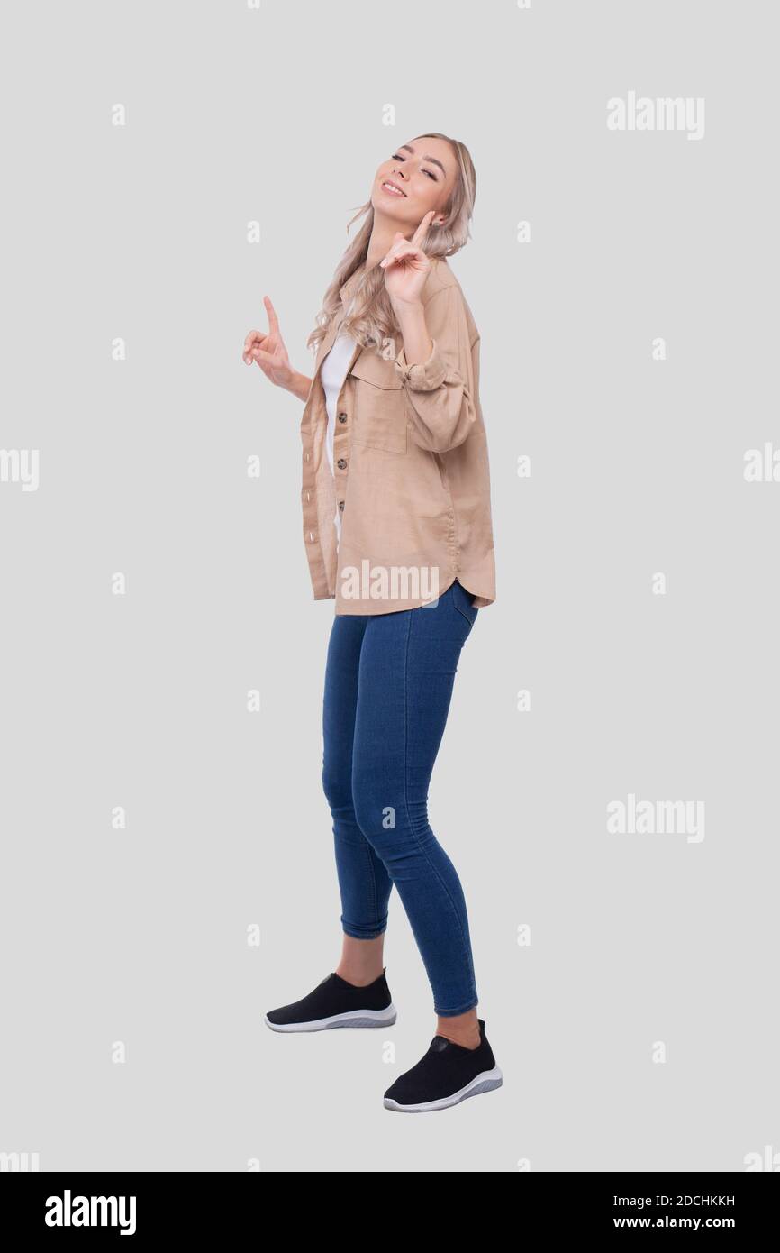 Girl Dancing Pose Isolated. Girl Having Fun Dancing Alone Stock Photo ...