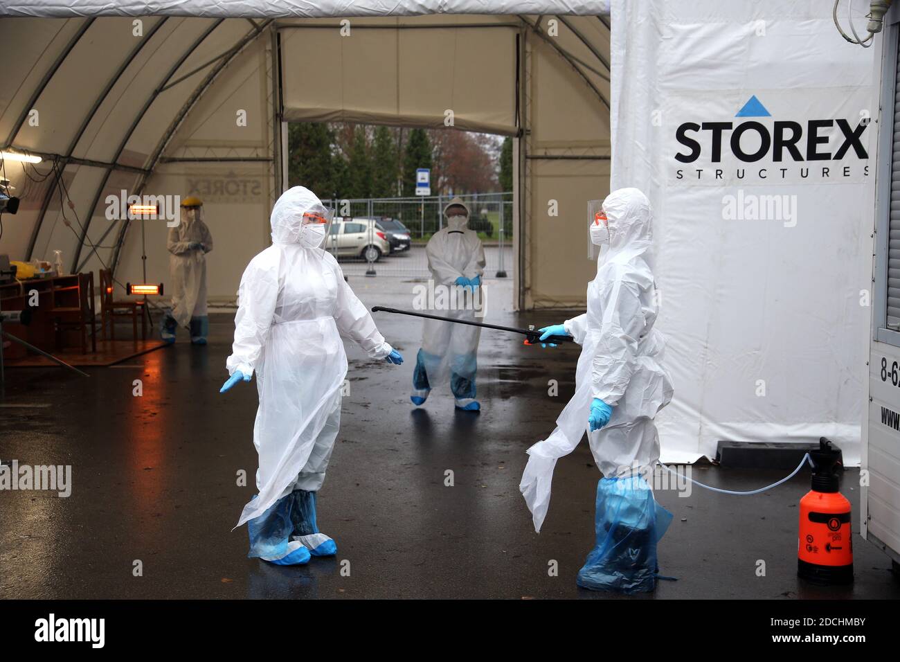 Mobile covid checkpoint, testing site. Lithuania Kedainiai Stock Photo ...