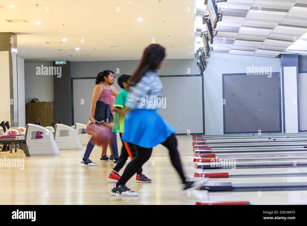 School children playing bowling Stock Photo - Alamy