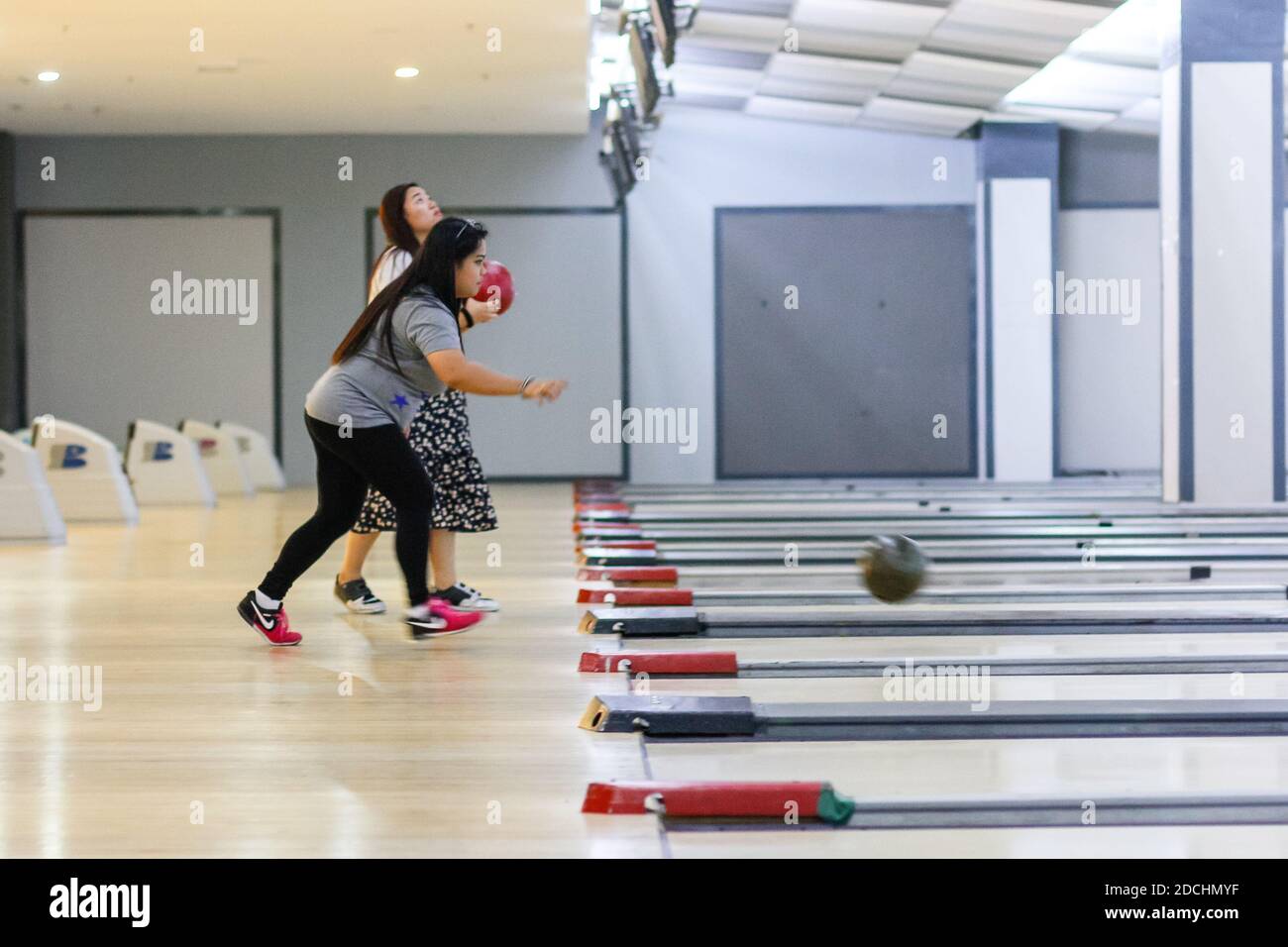 School children playing bowling Stock Photo - Alamy