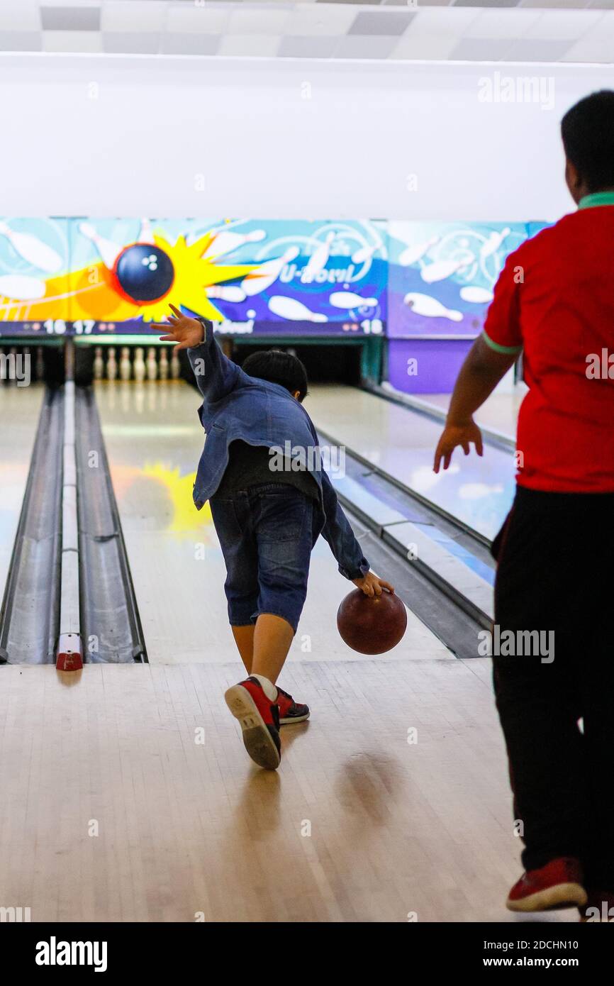 School children playing bowling Stock Photo - Alamy