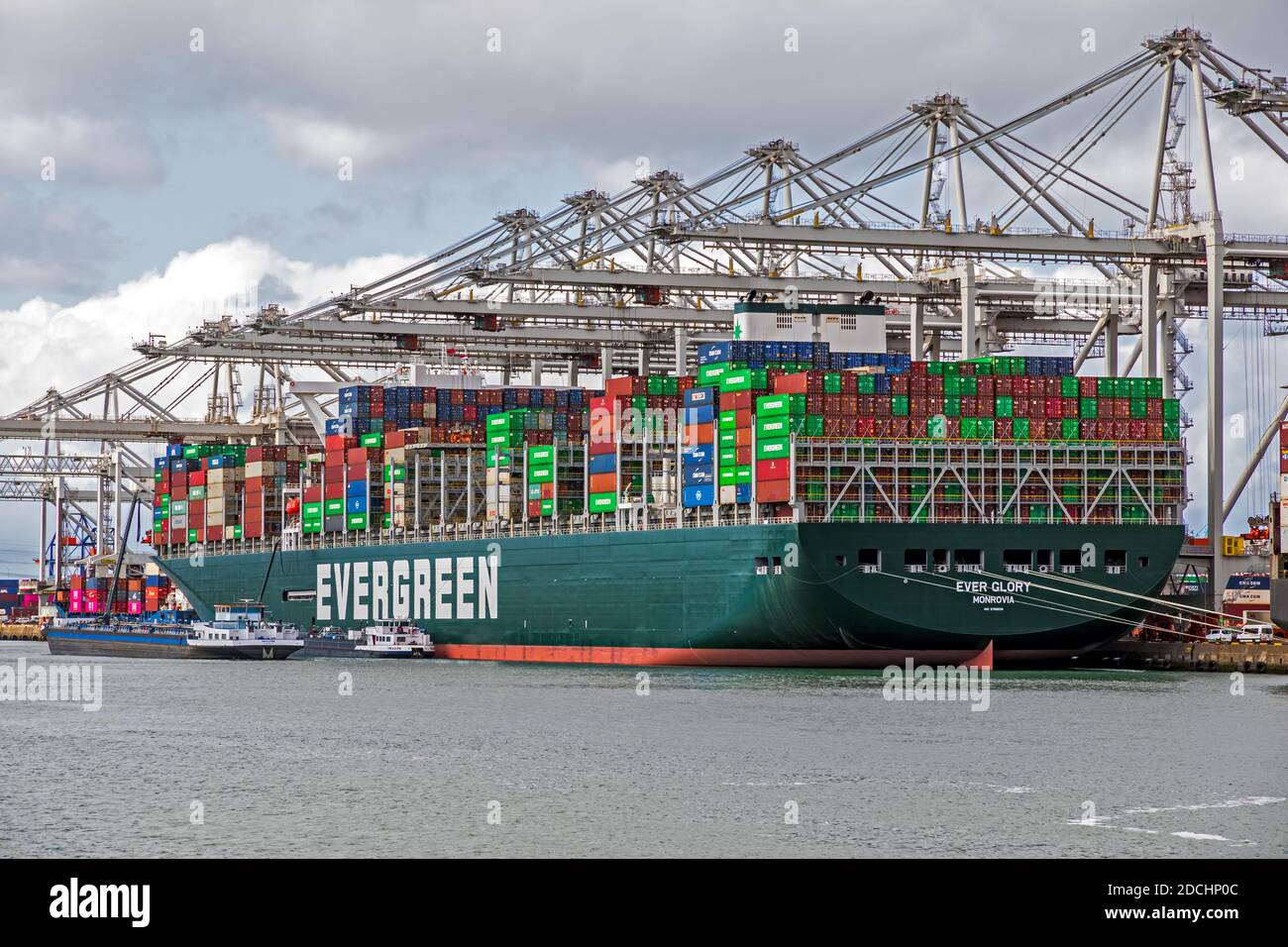 Container ship from Evergreen moored at the ECT container terminal in ...