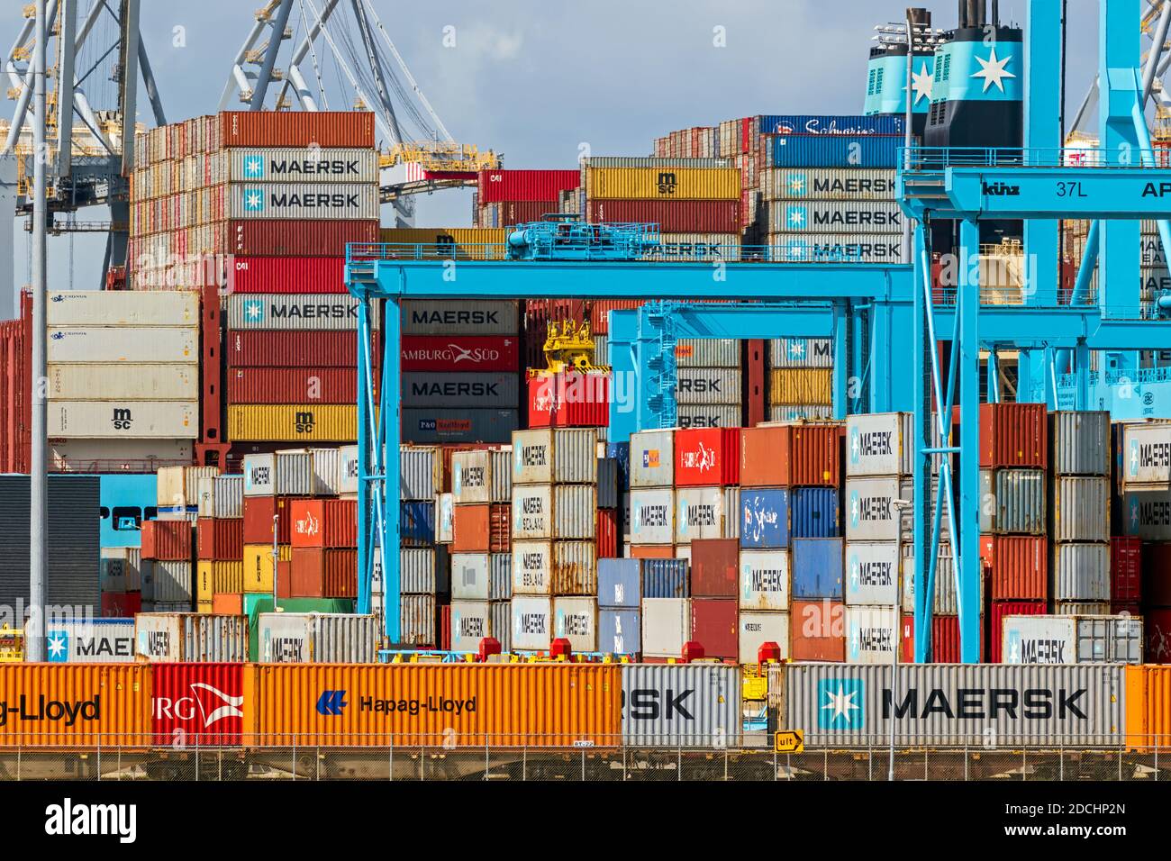 Shipping containers are moved in the APM Terminal in the new Maasvlakte ...