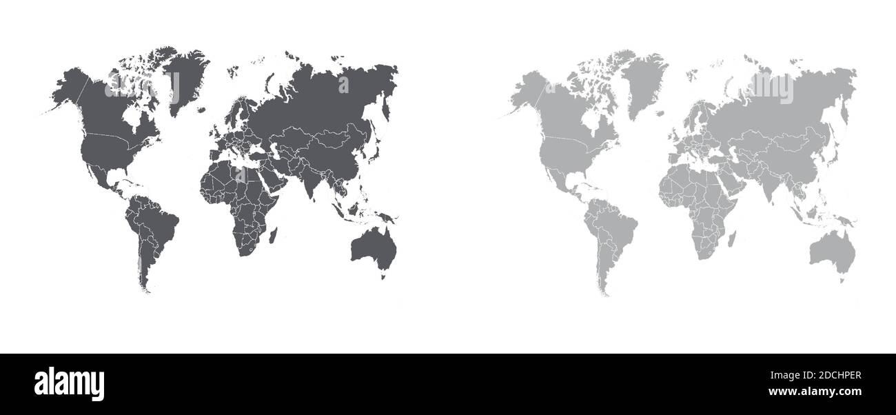 Illustration of a gray political world map on a white background Stock ...