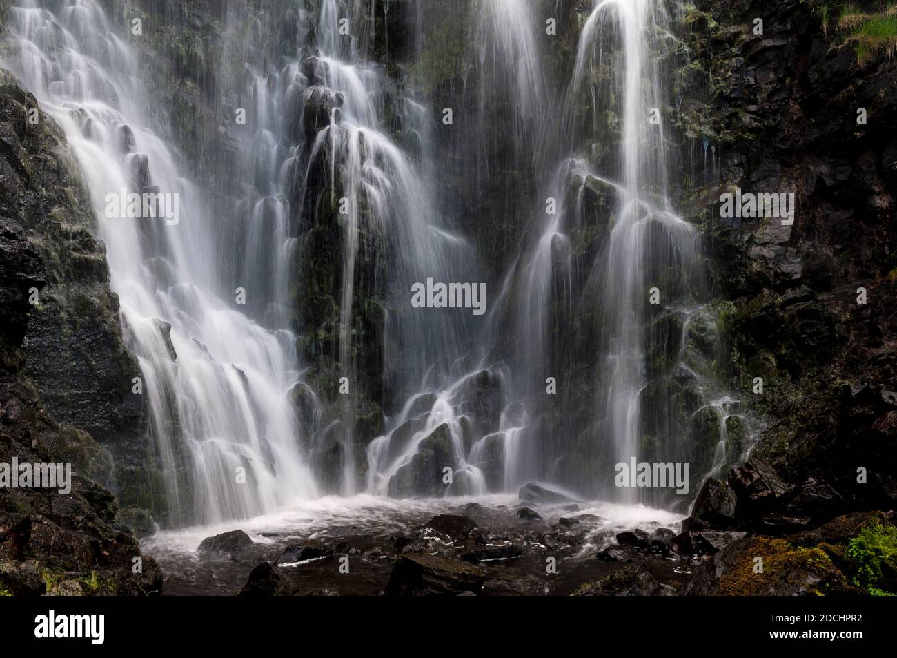 A close-up view of the waterfall on the burn called Abhainn Clais an ...