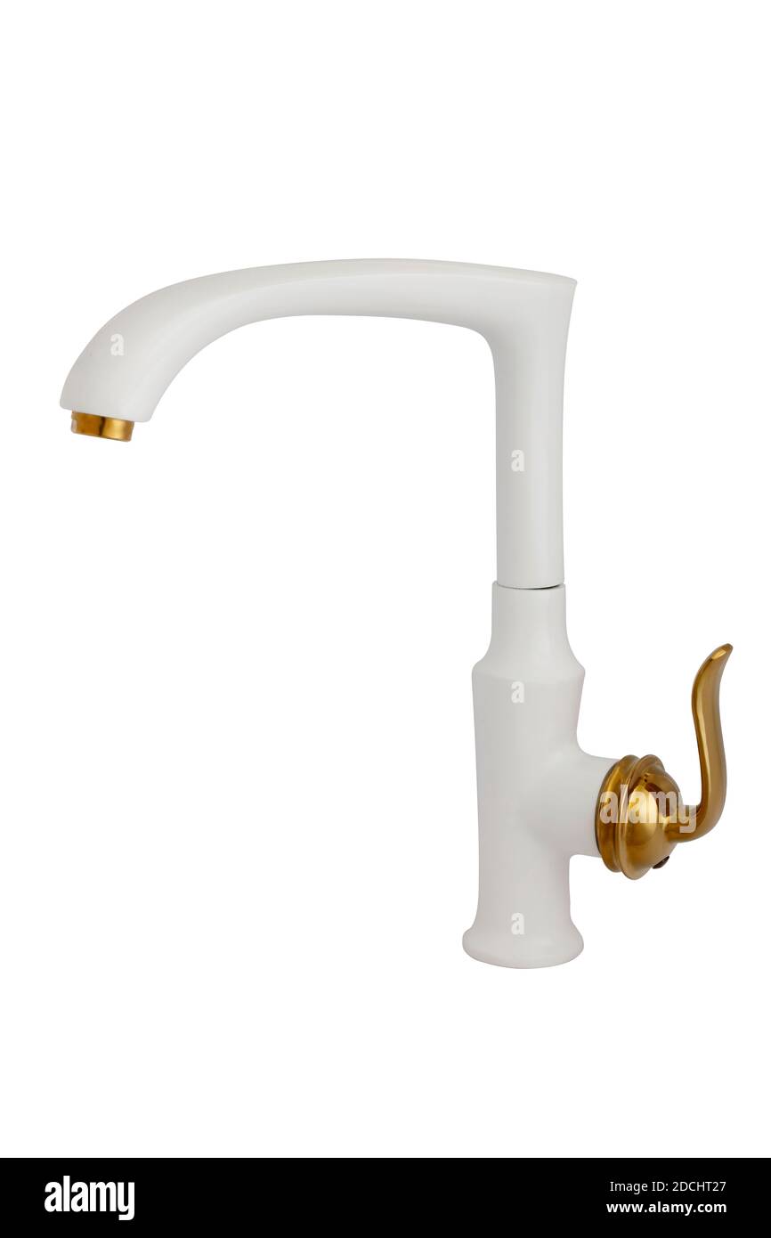 White metal faucet on white background Stock Photo - Alamy