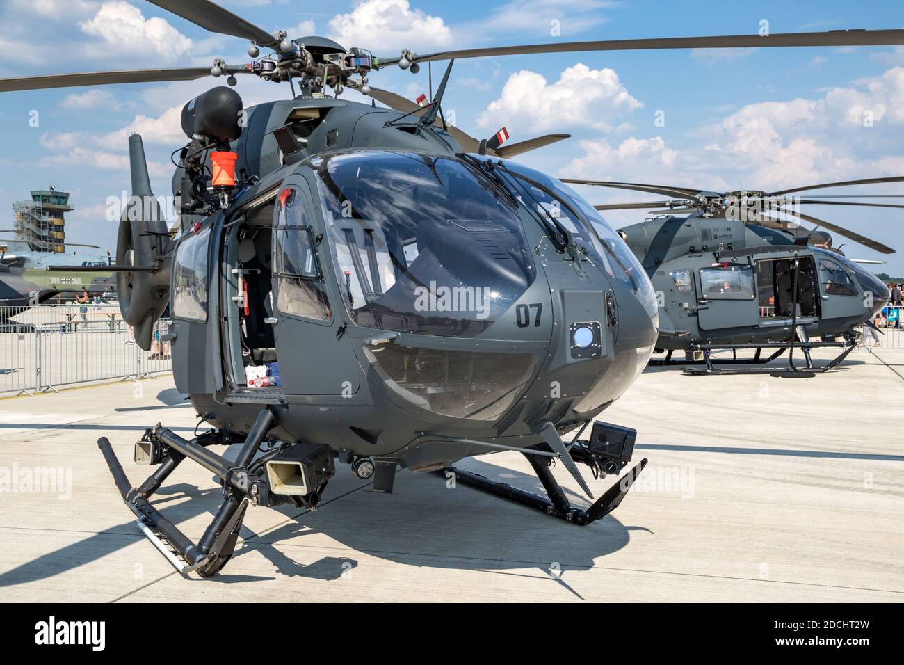 German Air Force Airbus H145M military utility helicopters on the tarmac of Wunstorf Airbase ...