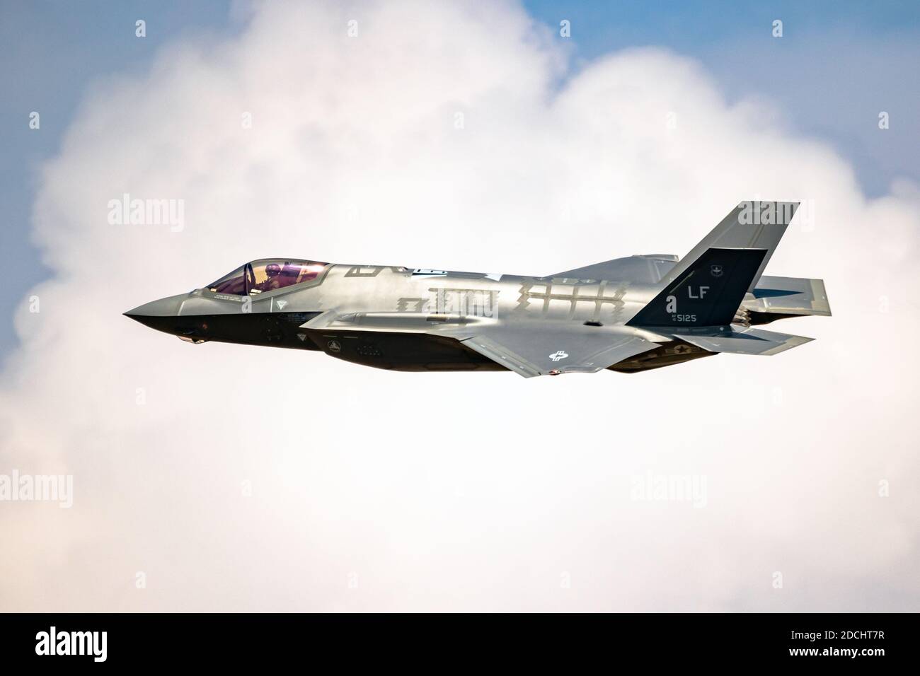 US Air Force F-35 fighter jet plane in flight over RAF Fairford. UK ...