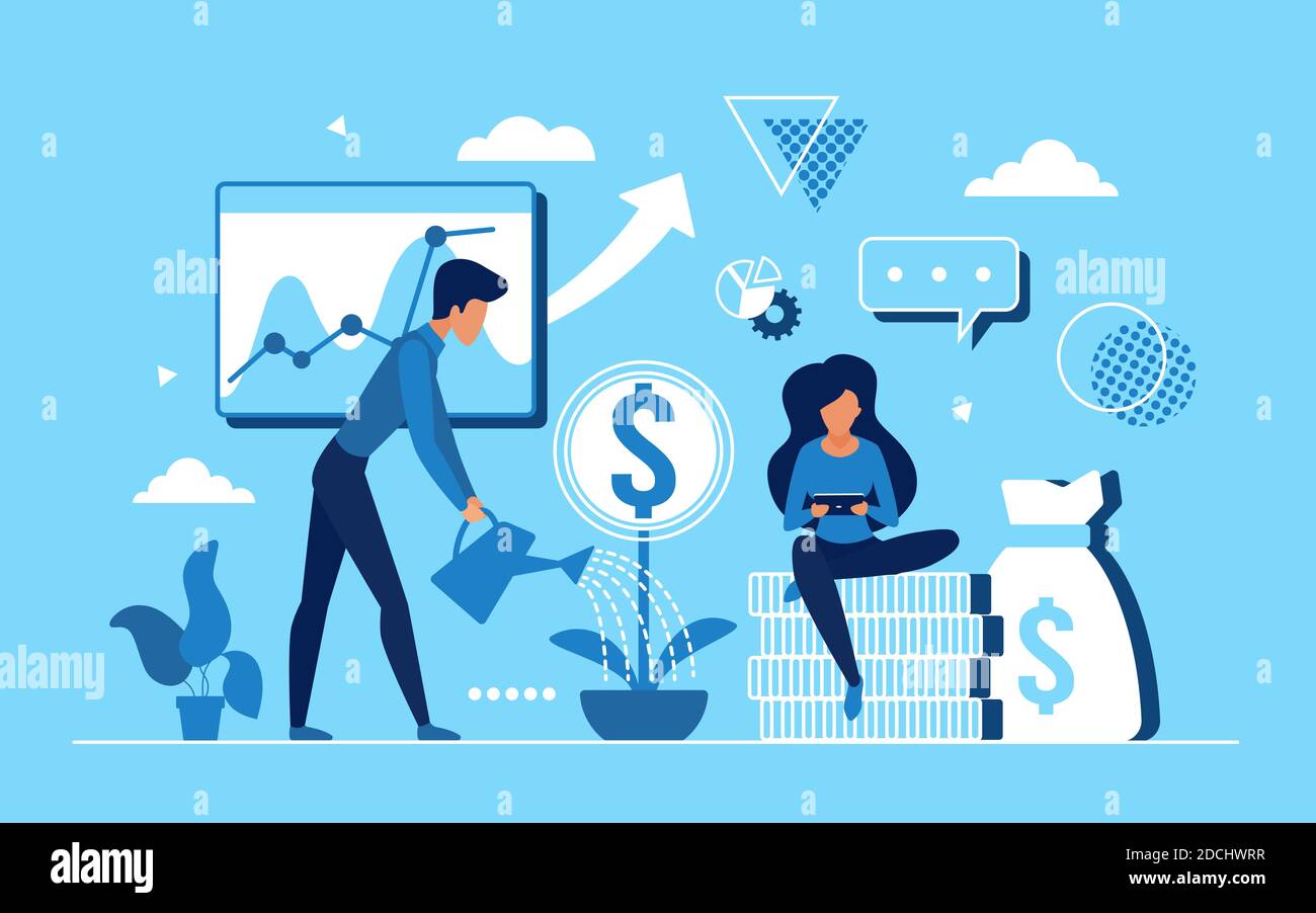Business people work to increase income revenue vector illustration ...