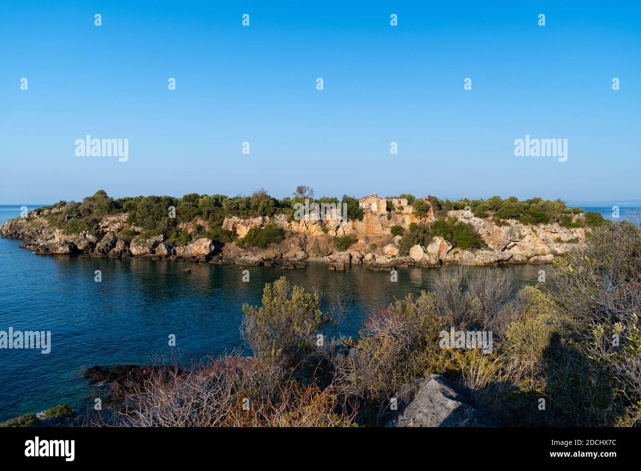 The island of Meropi at Kardamyli (Kardamili), Peloponnese Stock Photo ...