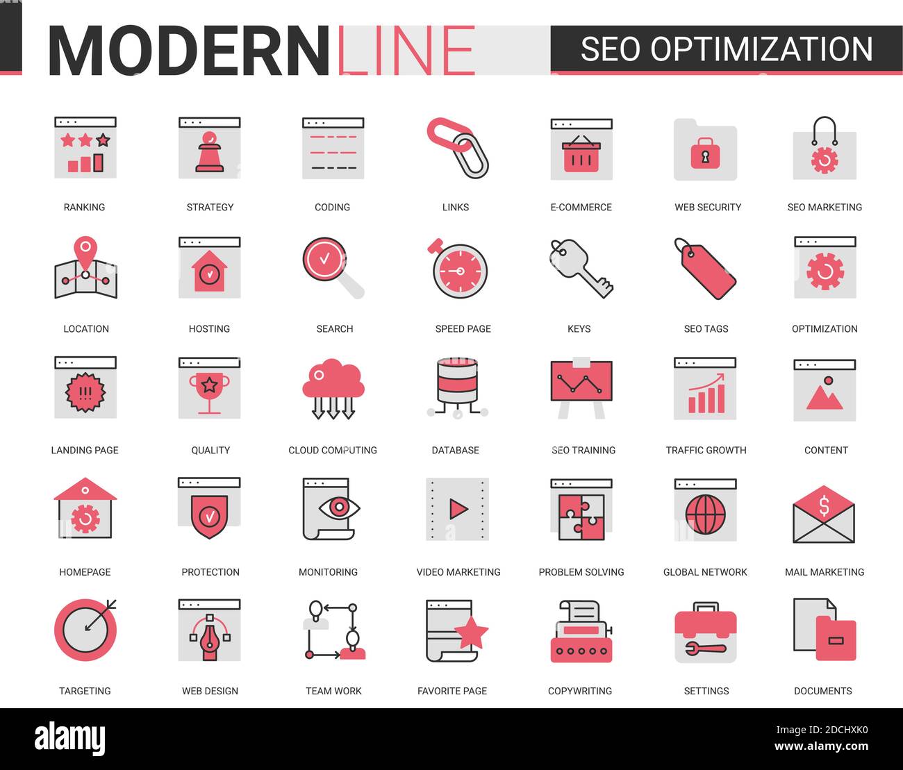 Seo optimization technology vector flat line icon set. Linear tech ...