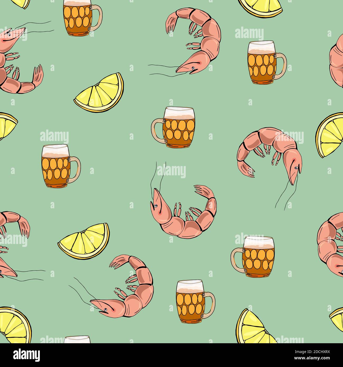 Light beer with snacks. Hand drawn cartoon style illustration. Beverage ...