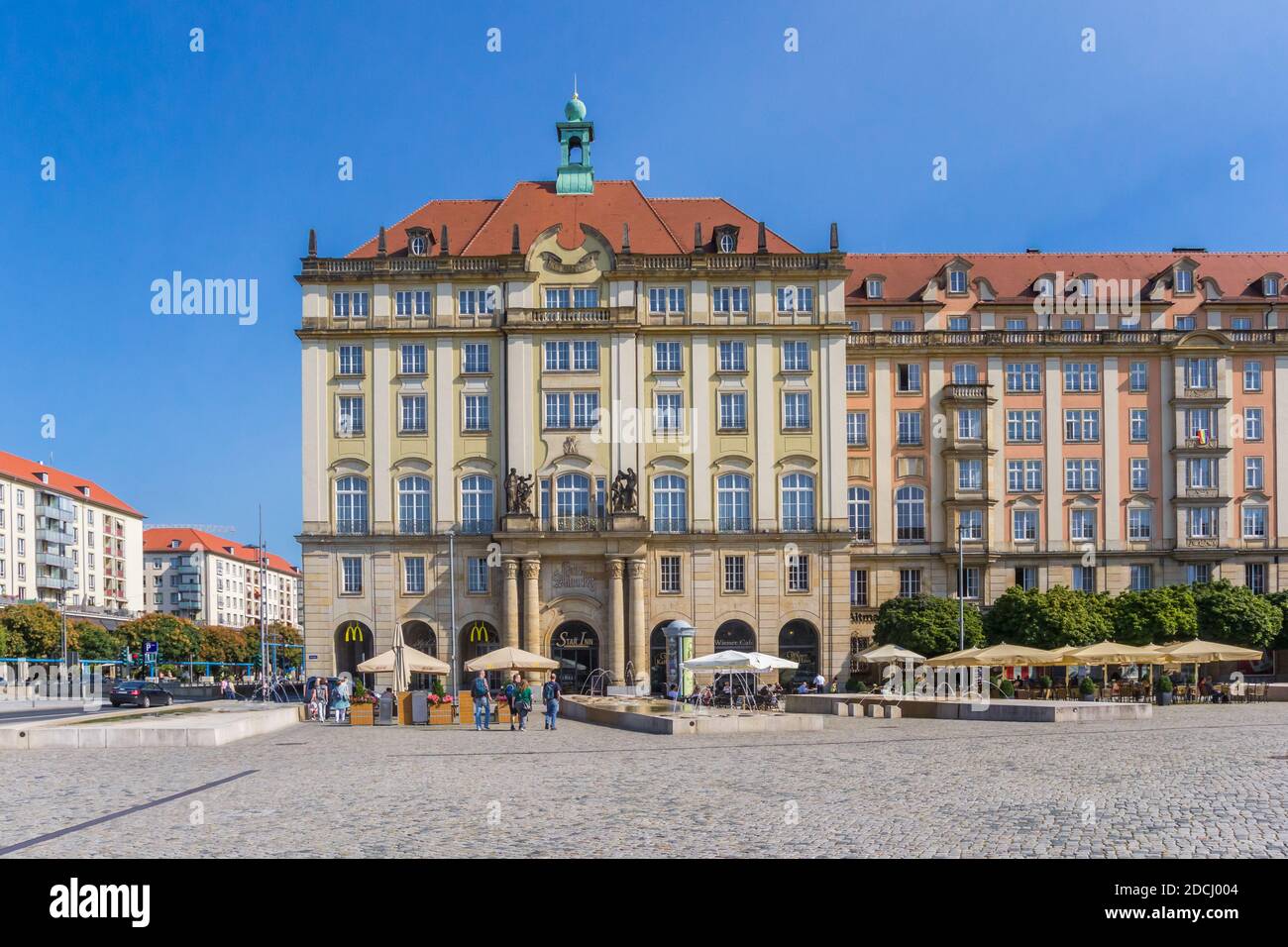 Historic buildings at the Altmarkt square in Dresden, Germany Stock ...