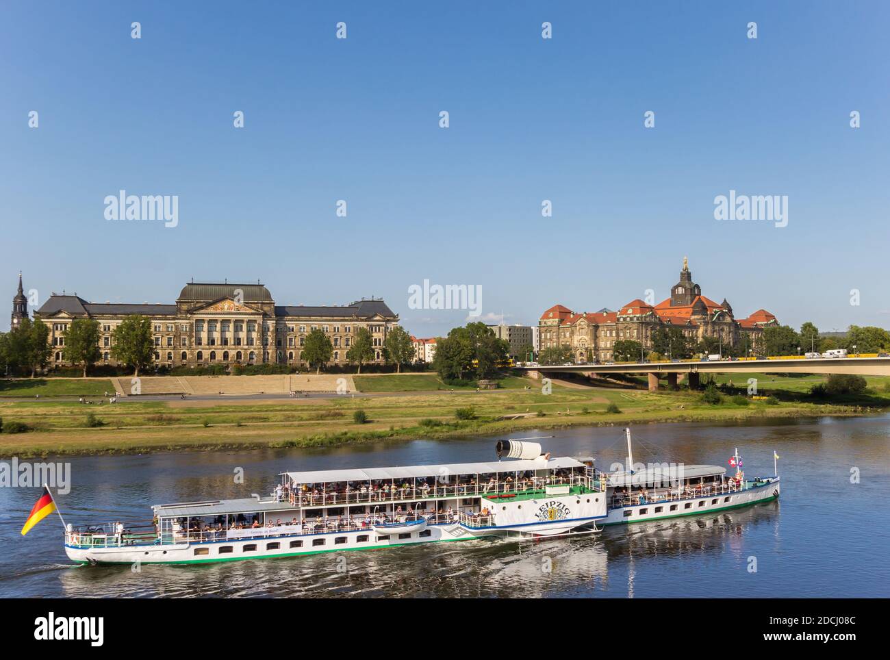Passenger ship sailing at the Elbe river in Dresden, Germany Stock ...