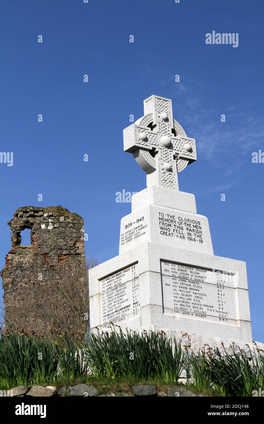 Ballantrae, South West Scotland, UK Ardstinchar Castle and War Memorial ...