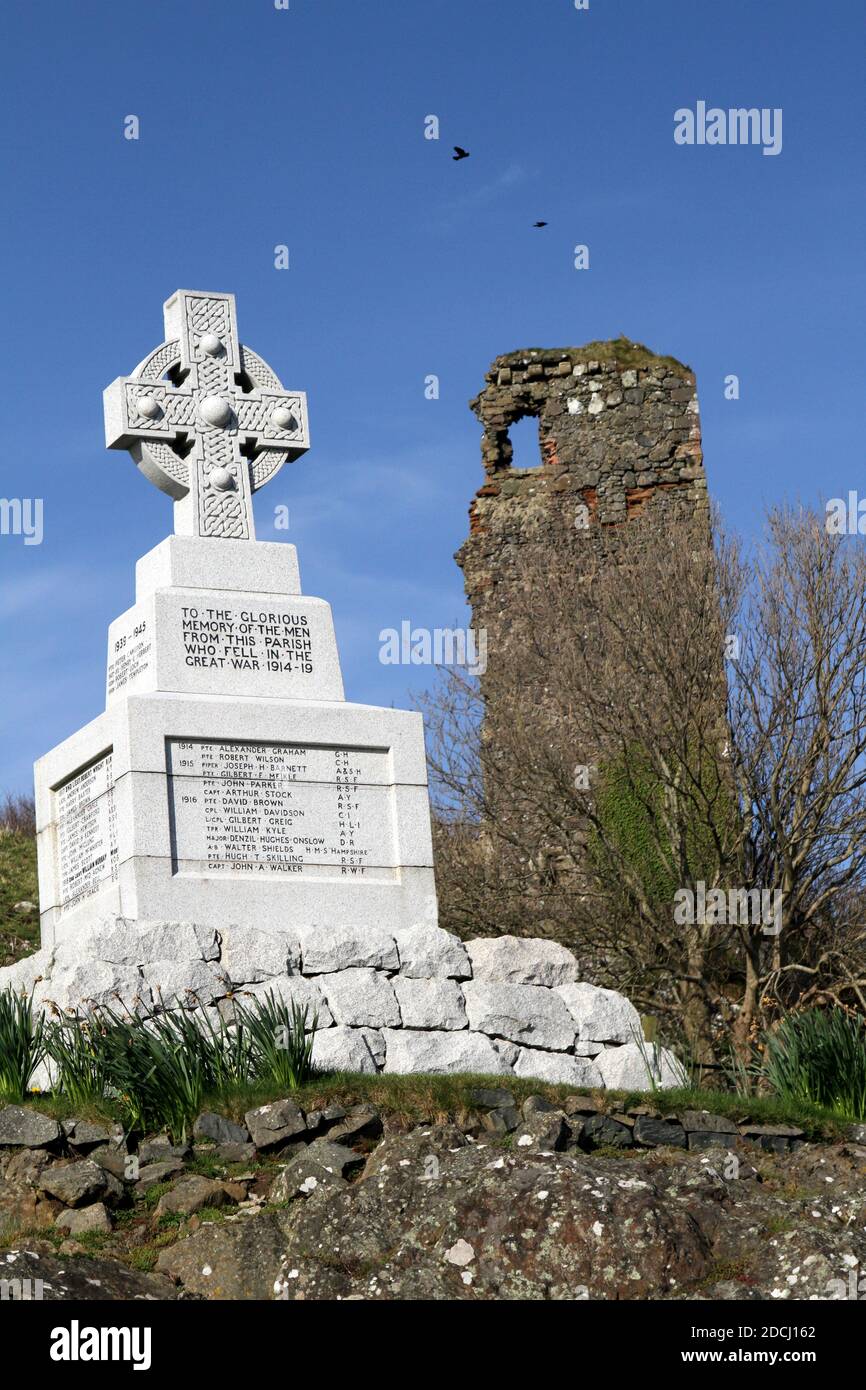 Ballantrae, South West Scotland, UK Ardstinchar Castle and War Memorial ...