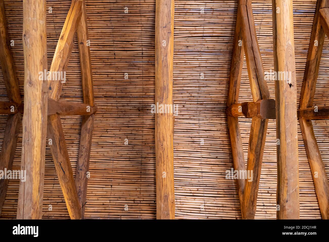 Roof made of cane and wooden beams Stock Photo - Alamy