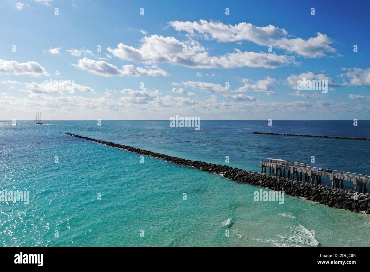Aerial view of Government Cut in Miami Beach, Florida on bright sunny ...