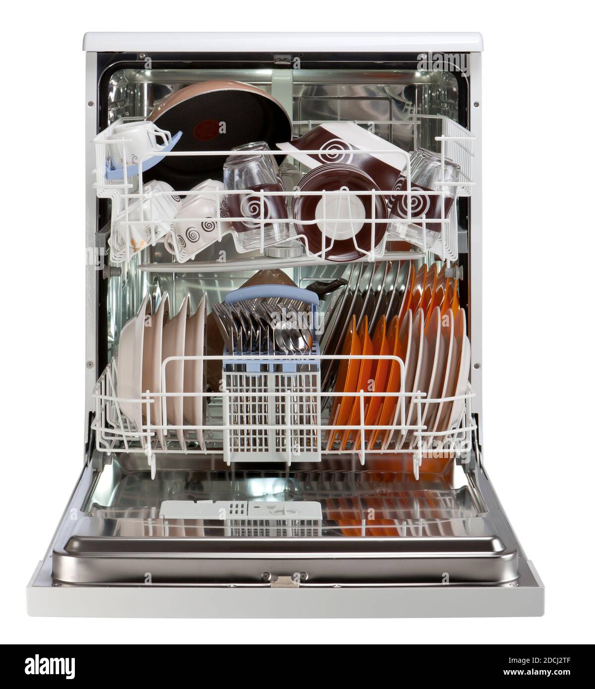 Open door dishwasher on white background . front view Stock Photo - Alamy