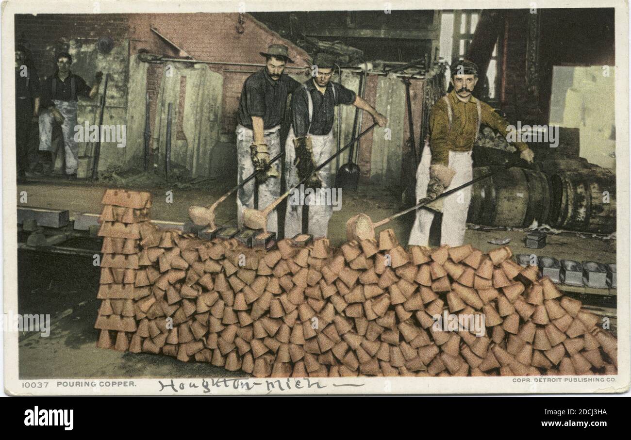 Pouring Copper, Quincy Smelter, Hancock, Mich., still image, Postcards ...
