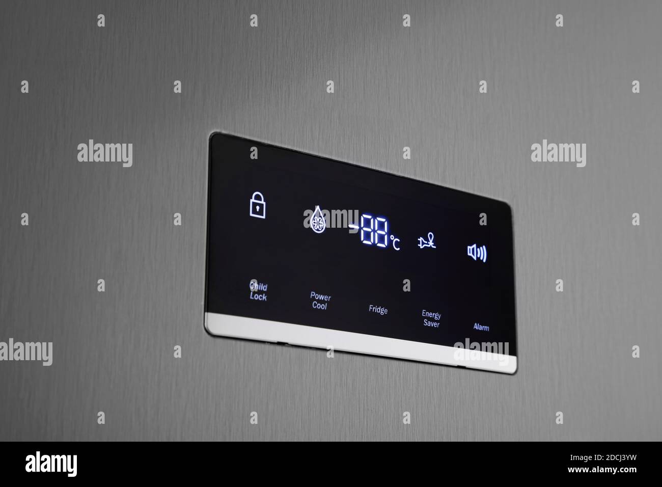 Details of the digital screen of the gray refrigerator Stock Photo - Alamy
