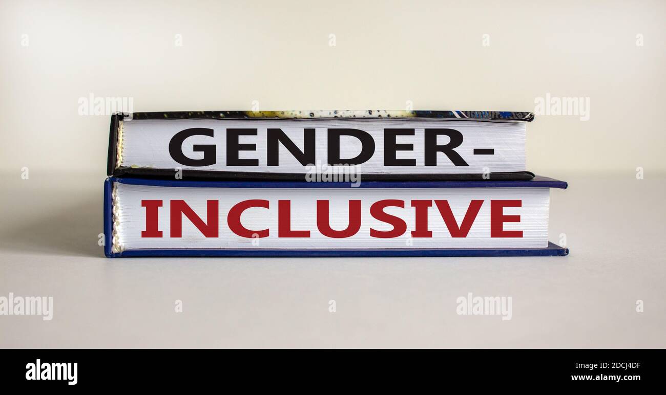 Books with words 'gender-inclusive' on beautiful white background ...